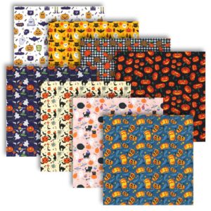 halloween fabric,halloween fat quarters fabric bundles 8 pcs,skull pumpkin spooky theme fabric 19.7 x 19.7 in for sewing dressmaking thanksgiving fall festival party diy sewing craft decorations