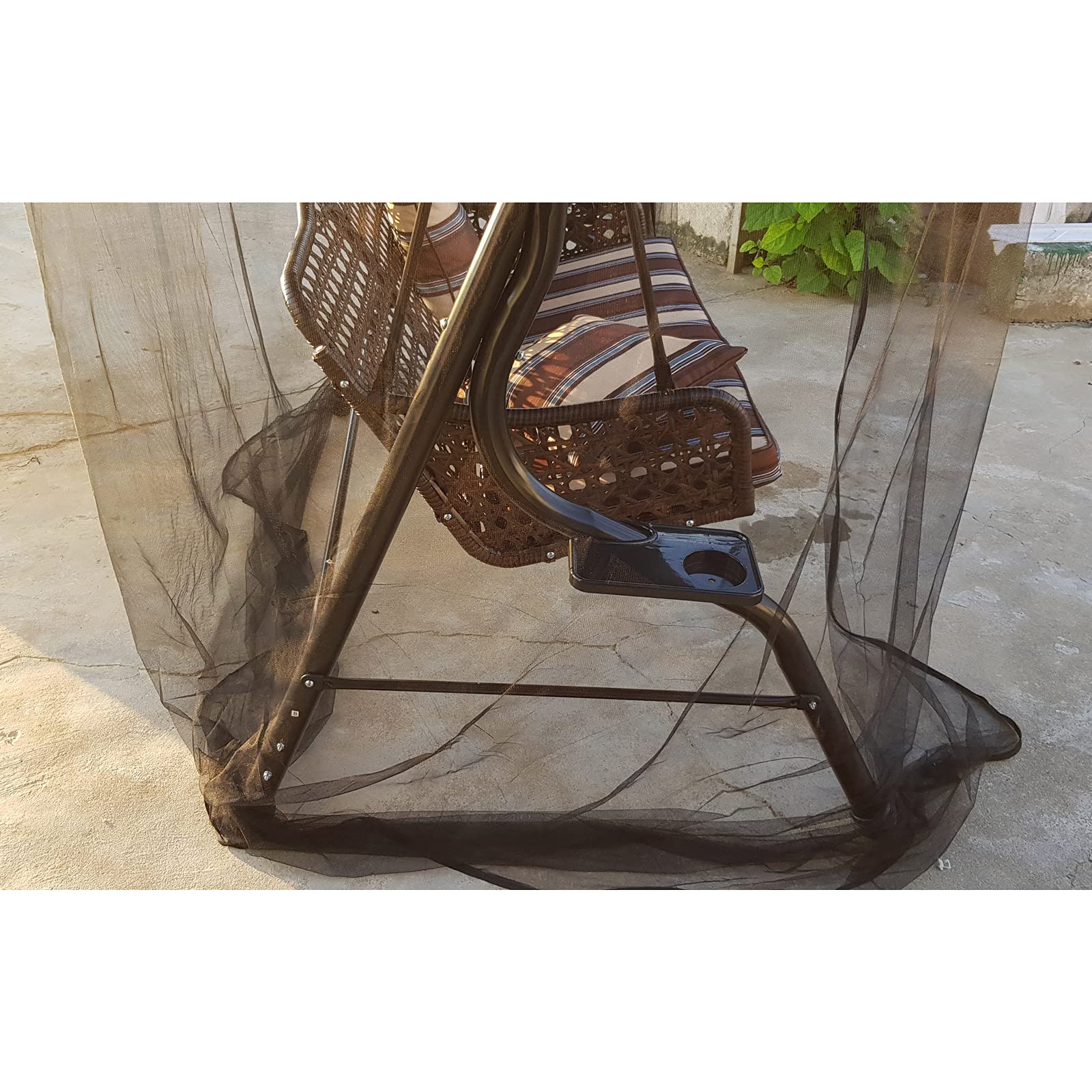 Outdoor Swing Chair Mosquitos Net, Garden Patio Swing Rocking Chair Mosquitos Net, Mesh Screen with Zipper Opening and Roof Waterproof Tent for Two Person Swing Chair Hammock(Black)