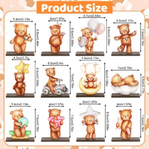 Barydat 12 Pcs Bear Party Decorations Teddy Bear Wooden Table Centerpiece Bear Baby Shower Decor Table Toppers Bear Theme Birthday Gender Reveal Party Supplies for Boys Kids Baby Shower Nursery Party