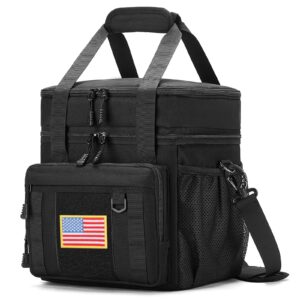 gafetrey expandable large tactical lunch box for adults, heavy duty durable lunch cooler bag with molle lunch pail for work camping fishing picnic (black, 16l)