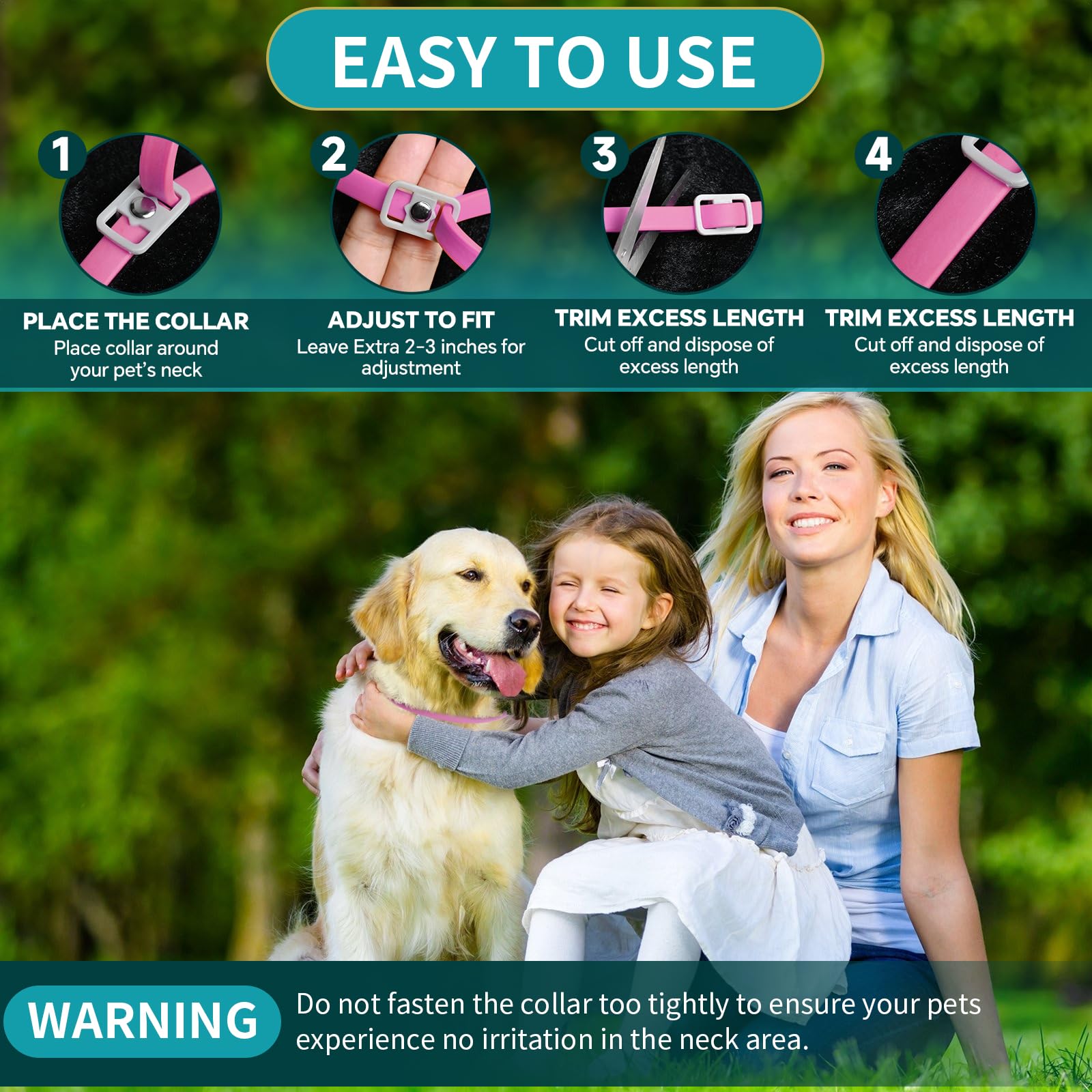 4 Pack Flea Collar for Dogs, Dog Flea and Tick Collar 8 Months Flea and Tick Treatment Prevention for Dogs, Waterproof Adjustable Dog Flea Collar Natural Tick and Flea Collar for Dogs (Pink&Purple)