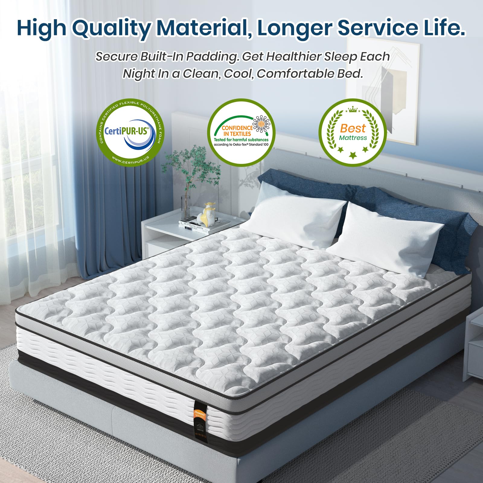 Maxzzz 12 inch Queen Hybrid Mattress in a Box, Cooling Gel Infused Memory Foam and Pocket Spring Mattress, Medium Firm, 60x80 inches