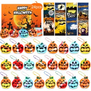 halloween party favors for kids,24 pcs halloween pumpkin pop fidget its toys keychain,halloween toys treats for kids,halloween goodie bag stuffers,halloween classroom prizes