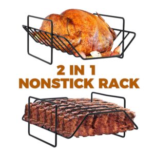 Turkey Roasting Pan with Nonstick Rack: Large 16 x 12 Inch Stainless Steel Turkey Roast Pan Set Rectangular Roaster – Perfect for Thanksgiving