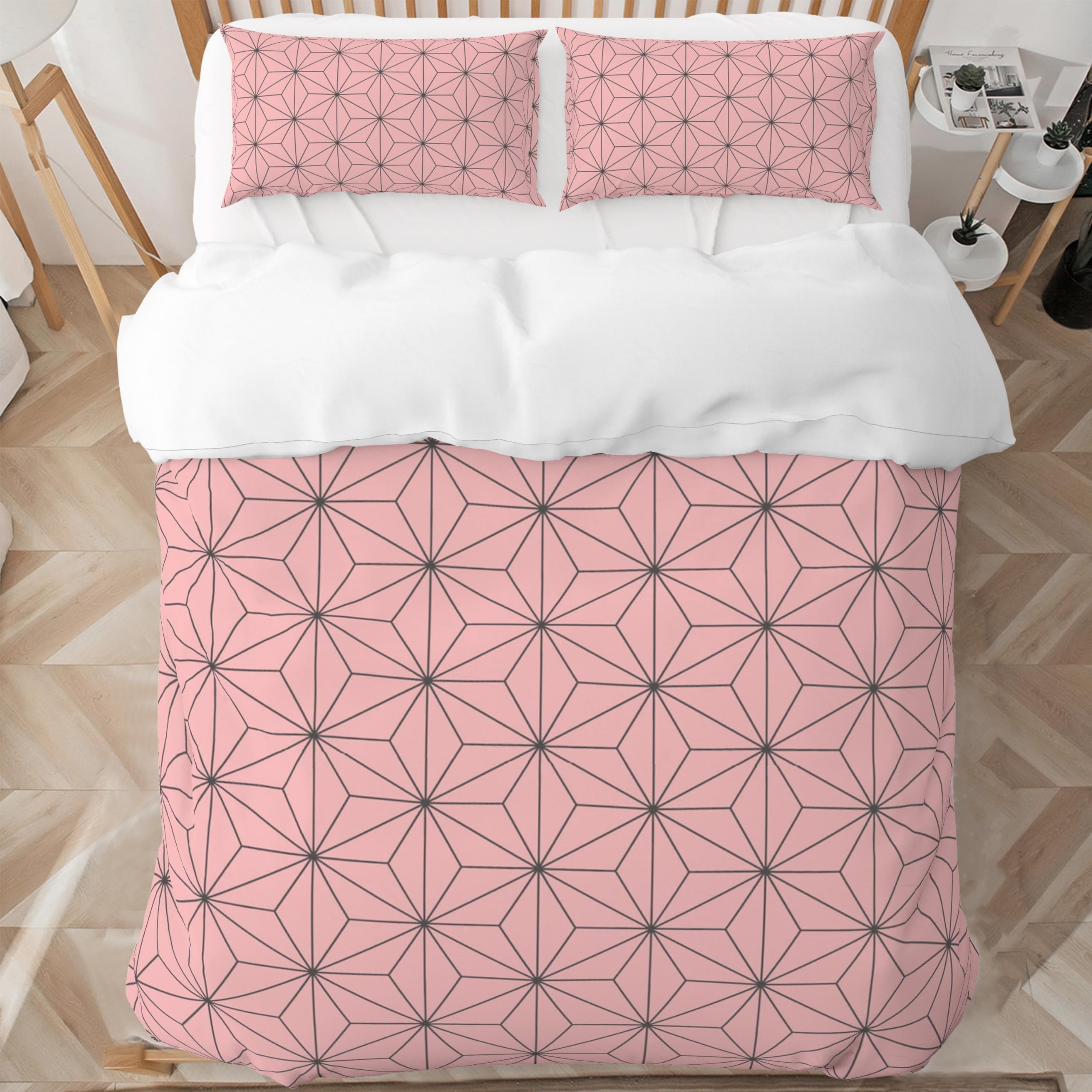 INFLAG Anime Bedding Set, 3-Piece Anime Duvet Cover Full Size Ultra Soft Breathable 3D Printed Microfiber Comforter Cover, Cartoon Quilt Cover, Teen Comforter Cover with 2 Pillowcases (Full,Pink)