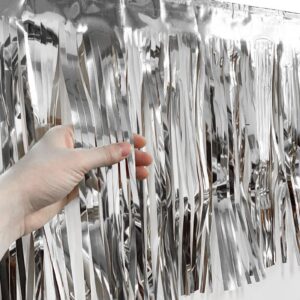 6 Packs 10 Feet Foil Fringe Garland Metallic Foil Tinsel Fringe Garland Wall Hanging Fringe Banner for Parade Floats, Wedding, Christmas，Birthday Party Halloween Decor (Silver)