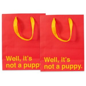 prank-o novelty gift bags for holiday gifting, 2-pack, well, it's not a puppy, add humor to birthdays, clever and funny birthday gift wrap or gift bag for any occassion, empty bag