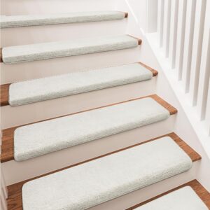 pure era carpet stair treads ultra plush 9.5" x 30"soft bullnose indoor stair protectors pet-friendly non-slip skid resistant tape free washable reusable(2 pieces,white)