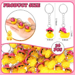 Siifert 36 Pcs Duck Keychain Bulk Cowboy Cowgirl Duck Party Favors Resin Tiny Duck Keychain with Cowboy Hat Sunglasses Charms Pendant for Kids Gift Halloween Birthday Baby Shower (Yellow,Rose Red)