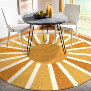 Lahome Boho Round Area Rug - 5Ft Machine Washable Soft Round Bedroom Rugs Non-Slip Throw Round Rugs for Living Room, Cute Rainbow Sun Print Circle Rugs for Office Dining Room Nursery Kids Classroom