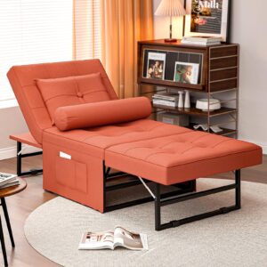 yotefe Sofa Bed, 4 in 1 Convertible Chair Multi-Function Folding Ottoman Guest Bed with Adjustable Backrest for Living Room, Apartment, Office 71.9''W (Fabric, Orange)