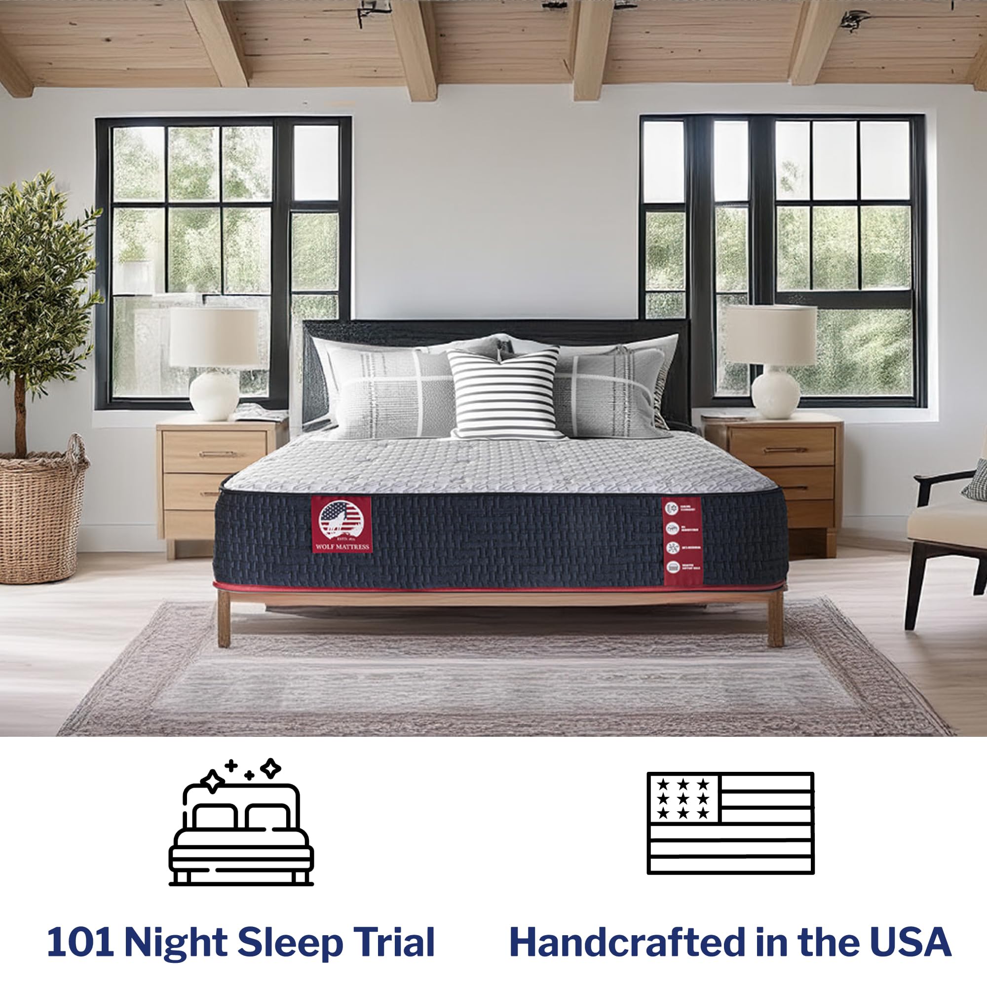 Wolf Queen Mattress - 13-Inch Plush Comfort Memory Foam Hybrid Mattress with 9 Layers, Individually Wrapped Coil, Cooling Design, 101-Night Trial, Provides The Right Level of Comfort and Support