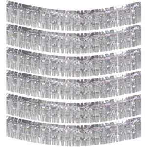 6 packs 10 feet foil fringe garland metallic foil tinsel fringe garland wall hanging fringe banner for parade floats, wedding, christmas，birthday party halloween decor (silver)