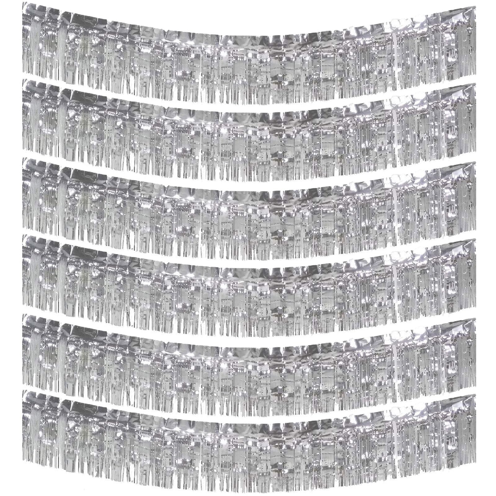 6 Packs 10 Feet Foil Fringe Garland Metallic Foil Tinsel Fringe Garland Wall Hanging Fringe Banner for Parade Floats, Wedding, Christmas，Birthday Party Halloween Decor (Silver)