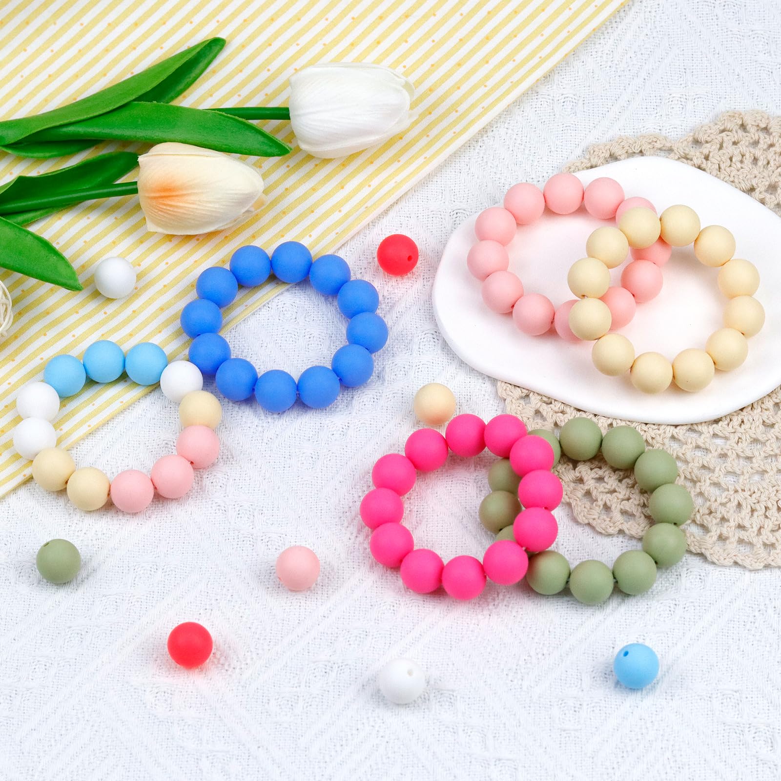 120PCS FIVEIZERO Silicone Beads, 15mm Silicone Beads White for Keychain Making Bulk Round Silicone Beadsfor Bracelet Necklace DIY Crafts Making (White)