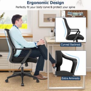 Tangkula Height Adjustable Ergonomic Office Chair, Swivel Computer Chair with Breathable Mesh Back, Mobile Desk Chair with Armrest, Comfortable PC Chair Home Office Chair for Study, Office, Game Room