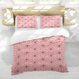 Anime Bedding Set - Soft Brushed Microfiber 68x90 Inches Duvet Cover Set, 3 Piece, 1 Duvet Cover with Zipper Closure and 2 Pillow Shams (Twin,Pink)