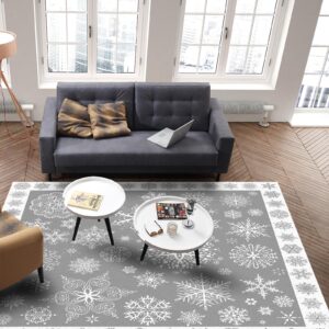 Grey Snowflake Christmas Area Rug for Living Room, Rectangular Indoor Carpet - 2' x 3', Xmas Winter Snowflake Gray Non-Skid Bathroom Mat Kitchen Runner Rugs for Bedroom