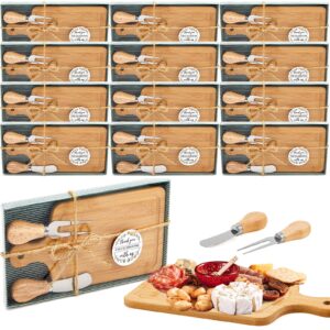 ziliny 12 set bridal shower party favors wooden square cheese board gift set knives forks thank you tags with box for guests for valentine's day bridal baby shower housewarming gifts (bamboo color)