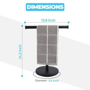 Towel Rack T-Shape Foldable Bar, Hand Towel Stand for Bathroom, Hand Towel Holder Stand for Bathroom,Kitchen,Vanity Countertop,Free Standing Rack Matte Black Stainless Steel with Heavy Anti-Slip Base