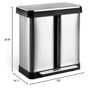 Fashionwu Dual Trash Can, Stainless Steel 8 + 9.5 Gal (30 + 36L) Garbage Can, Steel Pedal Recycle Bin with Lid and Inner Buckets, Rectangular Hands-Free Kitchen Trash Can