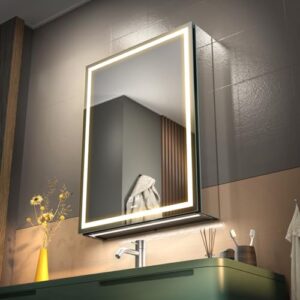 ganpe led lighted bathroom medicine mirror cabinet with sockets & usbs, anti-fog dimmable light and color adjustment, antirust and easy to install aluminum cabinet (20 * 28 inch)