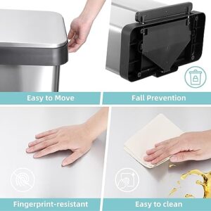 Fashionwu Dual Trash Can, Stainless Steel 8 + 9.5 Gal (30 + 36L) Garbage Can, Steel Pedal Recycle Bin with Lid and Inner Buckets, Rectangular Hands-Free Kitchen Trash Can