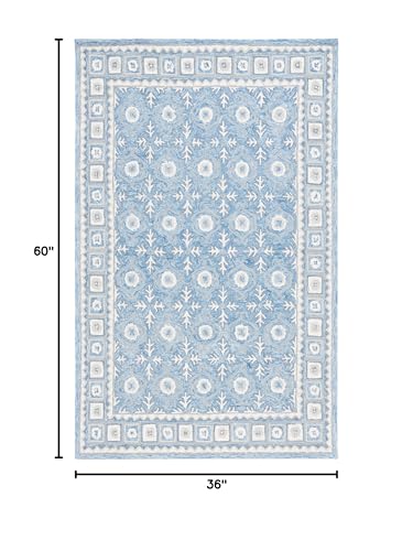 Safavieh Ebony Collection Area Rug - 3' x 5', Blue & Ivory, Handmade Wool, Ideal for Living Room, Bedroom, Dining (EBN651M-3)