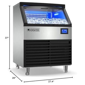 Coolski Commercial Ice Maker Machine 200LBS/24H, 26’’ Under Counter Ice Machine with 80LBS Storage Capacity, Stainless Steel Ice Maker for Restaurant/Bar/Home, Air Cooled/Clear Ice Cubes/ETL Approved