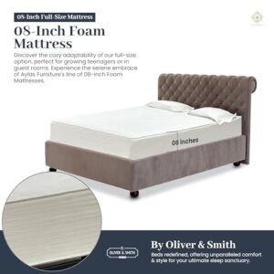 Full Mattress - 8 Inch Cool High Density Comfort Foam Mattress with Breathable Organic Cotton Cover - Medium Firm - Rolled in a Box - Oliver & Smith