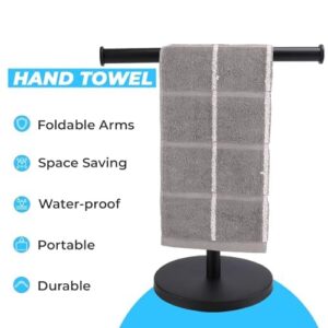 Towel Rack T-Shape Foldable Bar, Hand Towel Stand for Bathroom, Hand Towel Holder Stand for Bathroom,Kitchen,Vanity Countertop,Free Standing Rack Matte Black Stainless Steel with Heavy Anti-Slip Base