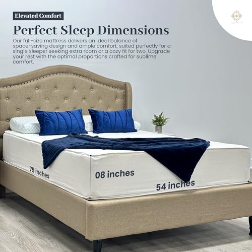 Full Mattress - 8 Inch Cool High Density Comfort Foam Mattress with Breathable Organic Cotton Cover - Medium Firm - Rolled in a Box - Oliver & Smith