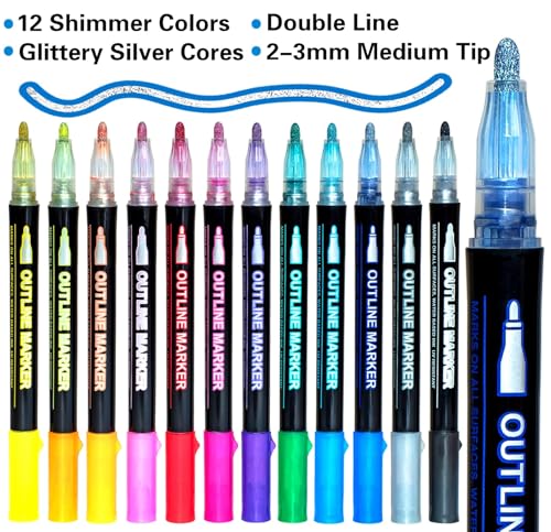 Shimmer Markers Outline Glitter Gel Pens: 12 Christmas Stocking Stuffers Teenage Tween Teen Girl Gifts Trendy Stuff Cute Arts Crafts Art Supplies Kids Ages 4 5 6 8 9 10 14 16 18 Year Old Outliner 2024