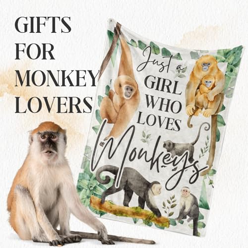 Monkey Gifts for Women, Funny Monkey Blanket, Just a Girl Who Loves Monkeys, 50'' X 65'' Flannel Plush Throw Blanket, Perfect for Birthday/Christmas