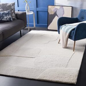 safavieh manhattan collection area rug - 3' x 5', ivory & beige, handmade modern wool, ideal for high traffic areas in living room, bedroom, dining (man577a-3)