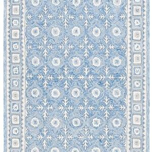 Safavieh Ebony Collection Area Rug - 3' x 5', Blue & Ivory, Handmade Wool, Ideal for Living Room, Bedroom, Dining (EBN651M-3)