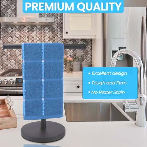 Towel Rack T-Shape Foldable Bar, Hand Towel Stand for Bathroom, Hand Towel Holder Stand for Bathroom,Kitchen,Vanity Countertop,Free Standing Rack Matte Black Stainless Steel with Heavy Anti-Slip Base