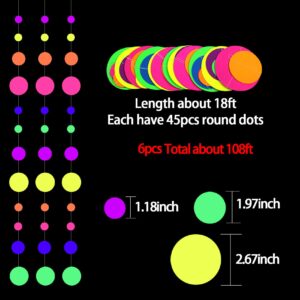 108feet UV Round Paper Garland Glow in The Dark Party Supplies neon Streamers for neon Party Decorations UV Reactive Glow in The Dark Paper Banner String Lights for Wedding Glow Party Accessories