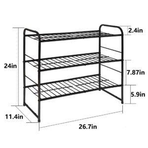 REGILLER 3-Tier Stackable Shoe Rack, Expandable & Adjustable Shoe Organizer Storage Shelf, High Capacity, Wire Grid, Black