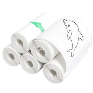 5 rolls of thermal adhesive sticker paper by kozyone, 57 x 25 mm coreless inkless black and white print paper for mini thermal printer, cash register, pos receipt and more