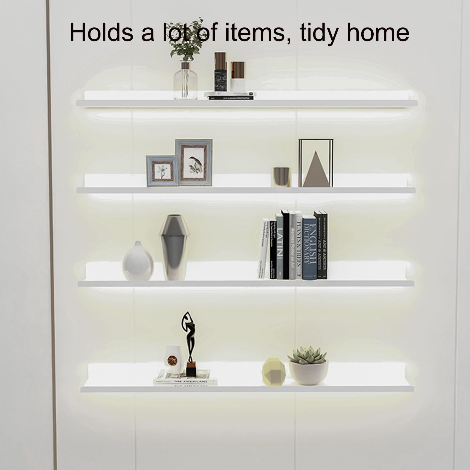 Light-Emitting Shelves, Floating Shelves Floating Display Shelf LED Lighting Effect is Good to Light Up The HomeHolds A Lot of Items Tidy Home (Color : Gold, Size : 50x20x6cm)