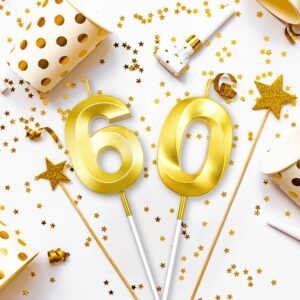 Number Candles, Birthday Candles Numbers, 60th Birthday Candles, Number Birthday Candles, Happy Birthday Cake Topper Decoration for Birthday Party Wedding Anniversary Celebration Supplies (Gold)