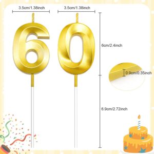 Number Candles, Birthday Candles Numbers, 60th Birthday Candles, Number Birthday Candles, Happy Birthday Cake Topper Decoration for Birthday Party Wedding Anniversary Celebration Supplies (Gold)