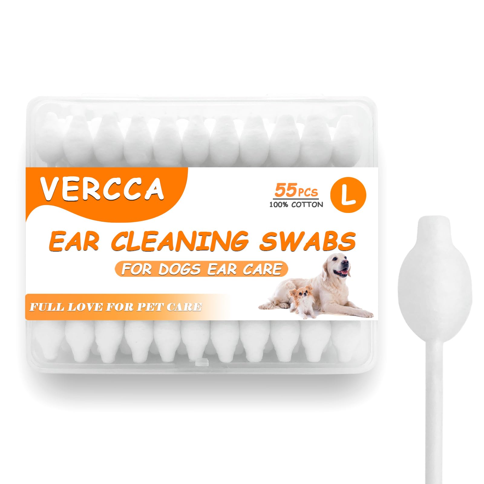 VERCCA Dog Ear Cleaner - Dog Ear Infection Treatment Gourd-Shaped Swabs, Cotton Buds for Dog Cat Ear Cleaner Tool Cotton Sticks Safer Cleaning of Your Pet's Ears Canal