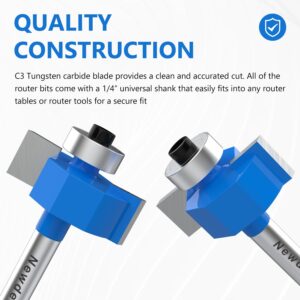 Newdeli Rabbet Router Bit Set 1/4 Inch Shank - 4Pcs Rabbeting Router Bits（1/8",1/4",3/8", 1/2" Height） with 6 Bearings Set (3/8", 1/2", 5/8", 3/4", 7/8", 1-1/8" Bearings) - Wood Biscuit Slot Cutters