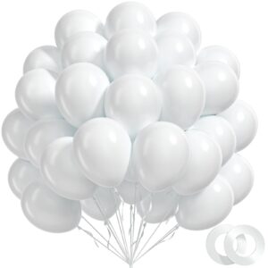 100pcs white balloons 12inch, white latex balloons for wedding engagement bridal shower bachelorette christmas birthday party decorations (with white ribbon)