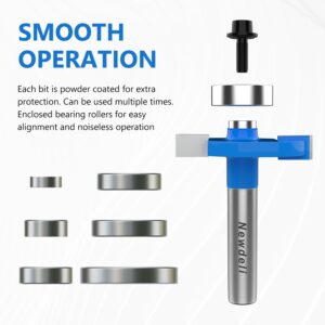 Newdeli Rabbet Router Bit Set 1/4 Inch Shank - 4Pcs Rabbeting Router Bits（1/8",1/4",3/8", 1/2" Height） with 6 Bearings Set (3/8", 1/2", 5/8", 3/4", 7/8", 1-1/8" Bearings) - Wood Biscuit Slot Cutters