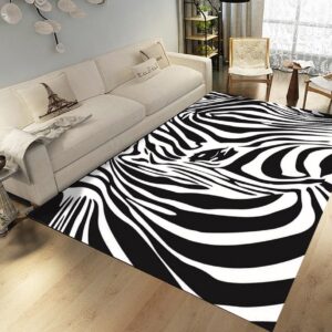 Fouiunler Zebra Area Rug, 2x3ft, Black and White Striped Rug, Wild Animal Print Non-Slip Washable Rugs, Modern Flannel Rugs for Living Room， Indoor Bedroom Dining Room Maximalist Rug