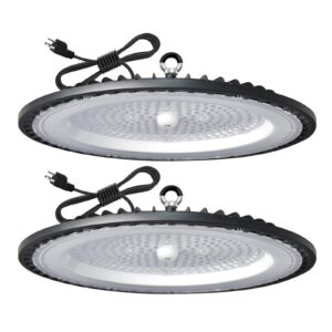 onlylux ufo led high bay light led shop lights 200w 30000lm 100-277v 5000k ip65 high bay led lighting with plug for garage gym factory warehouse-2pack