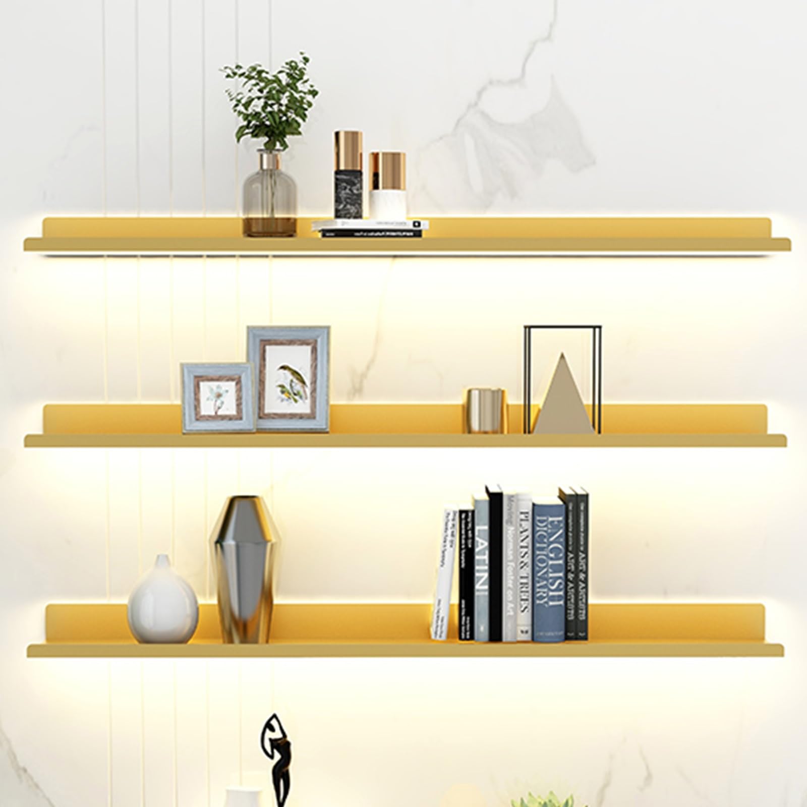 Light-Emitting Shelves, Floating Shelves Floating Display Shelf LED Lighting Effect is Good to Light Up The HomeHolds A Lot of Items Tidy Home (Color : Gold, Size : 50x20x6cm)